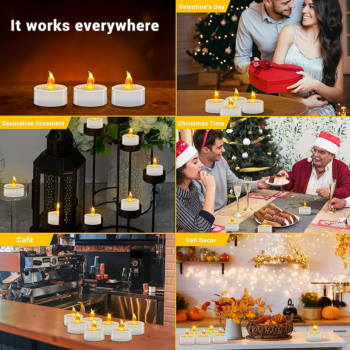 Candlium Tea Lights Battery Operated Candles LED Tea Lights Flameless Candles 200+ Hours Flickering Fake Tealights for Sweetest Day Wedding Home Decorations Party (Warm Yellow, 24 Pack)
