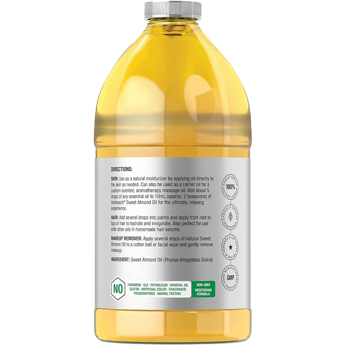 Horbäach Sweet Almond Oil 64 fl oz | for Hair and Skin | Cold Pressed & Hexane Free | Bulk Size Carrier Oil | Vegan, Non-GMO, Cruelty Free