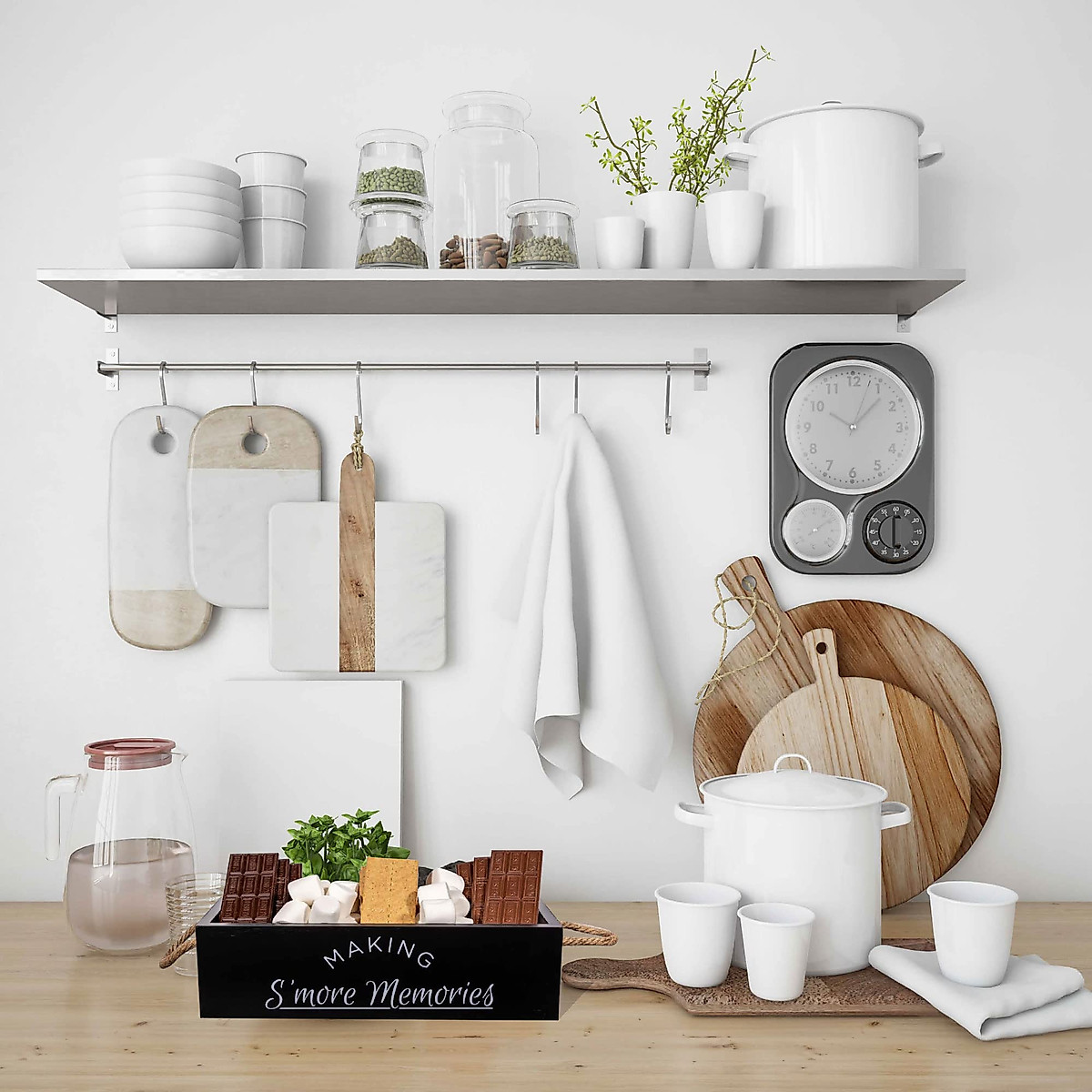 S’mores Station Wooden Box S’mores Bar Carrier with Durable Handles Smores Caddy with Marshmallow Sticks, Farmhouse Decor, Rustic Smores Kit - Great for Parties, Entertaining, Camping (Black)