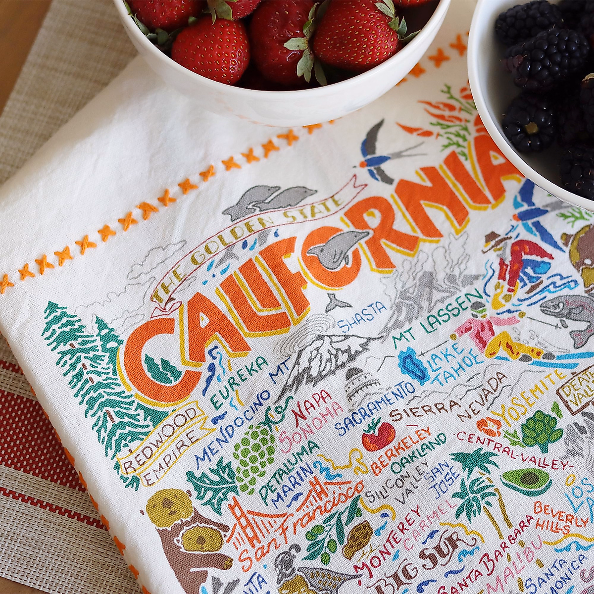 Catstudio California Dish Towel - U.S. State Souvenir Kitchen and Hand Towel with Original Artwork - Perfect Tea Towel for California Lovers, Travel Souvenir