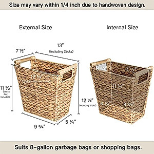 StorageWorks Wicker Waste Basket with Wooden Handles, Rectangular Hand Woven Office Waste Basket, 1 Pack