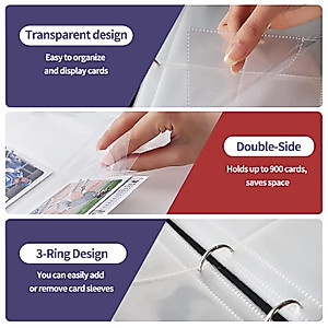 WeoTca 900 Pockets Baseball Card Binder, 9-Pocket Card Collections Trading Card Binder 50 Pages Double-Sided Cards Holder with Zipper 3-Ring Card Album for Sports Baseball Card Sleeves Protectors