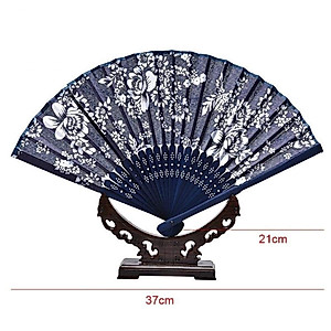 Handmade Folding Fan Folding Fan, Hand-held Fan,Handheld Outdoor Dancing Festival Women Gift Folding Fan Flower Prints Cloth Fan Folding Fan Handheld Fan (Color : A)