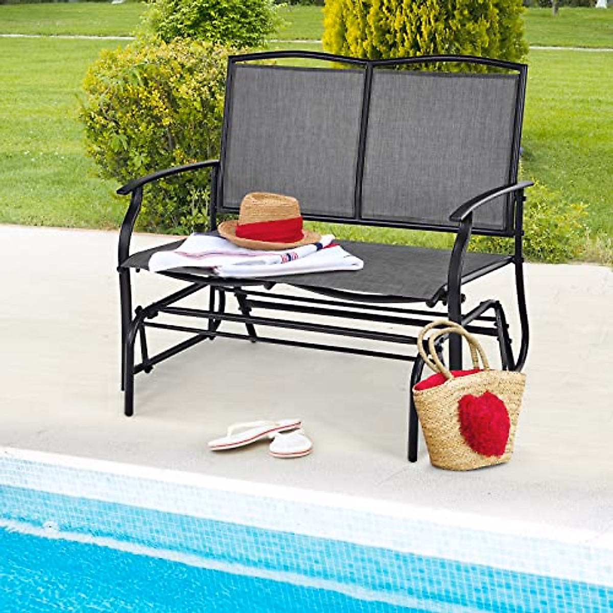 Tangkula 2-Person Patio Glider Bench, Outdoor Rocker Glider Loveseat Chair W/Heavy-Duty Steel Frame, Breathable Seat Fabric, Rocking Lounge Chair for Poolside, Garden, Backyard (Grey)