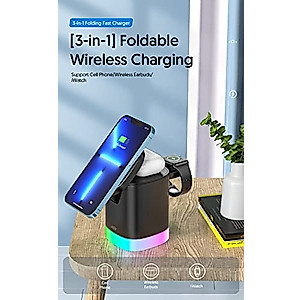 Magnetic Wireless Charging Station for Apple Series,3 in 1 Faster Mag-Safe Wireless Charger Stand for iPhone 14/13/12 Series/iPhone11/Samsung, Apple Watch Series and Airpods with QC3.0 Adapter