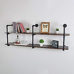 OISSIO Industrial Pipe Wall Shelf,2-Tiers Wall Mount Bookshelf,63in Rustic Wall Mount Shelf,DIY Storage Shelving Floating Shelves,Rustic Pipe Shelving Unit,Wall Book Shelf for Home Organizer