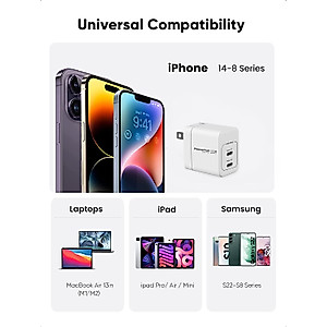 PowerLot USB C Charger, GaN III 35W Dual USB C Wall Charger, PPS Super Fast Charging Block with Foldable Plug for iPhone 15 14 13 12 11, Samsung S23 S22 S21, Pixel 7 6 Pro, MacBook Air, iPad, iWatch