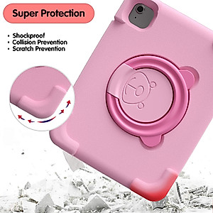PZOZ iPad Kids Case Compatible for iPad Air 4th 2020 & Air 5th 2022 Generation 10.9 inch, EVA Shockproof Rotate Handle Folding Stand Heavy Duty Protective Cute Cover for Boys Girls (Pink)