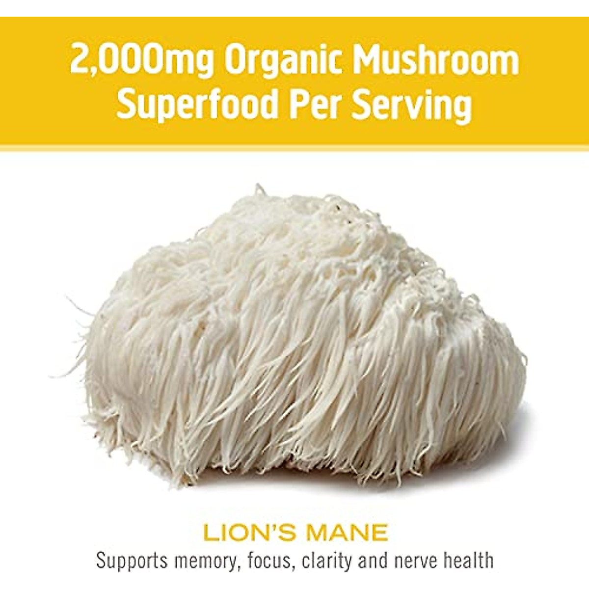 Om Mushroom Superfood Lion's Mane Mushroom Capsules Superfood Supplement, 90 Count, 30 Day Supply, Fruit Body and Mycelium Nootropic for Memory, Focus, Nerve Health and Immune Support