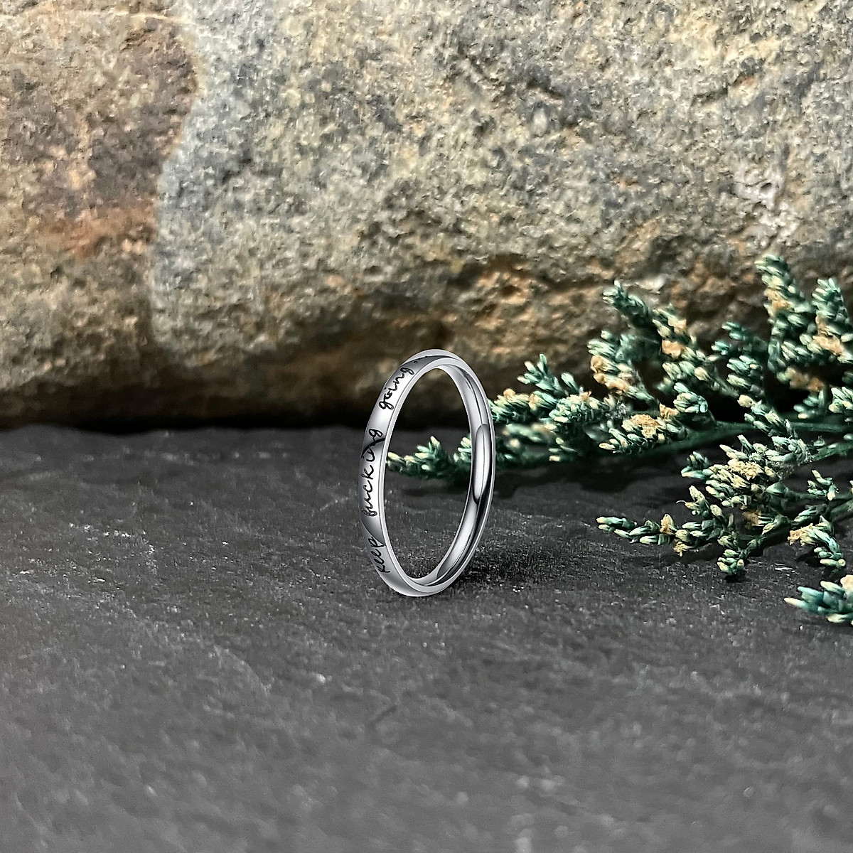 MYLYAHY 4mm/6mm/8mm Womens Inspirational Rings Silver Stainless Steel Keep Going Motivational Rings Encouragement Rings for Women (F_KEEP GOING, 6)