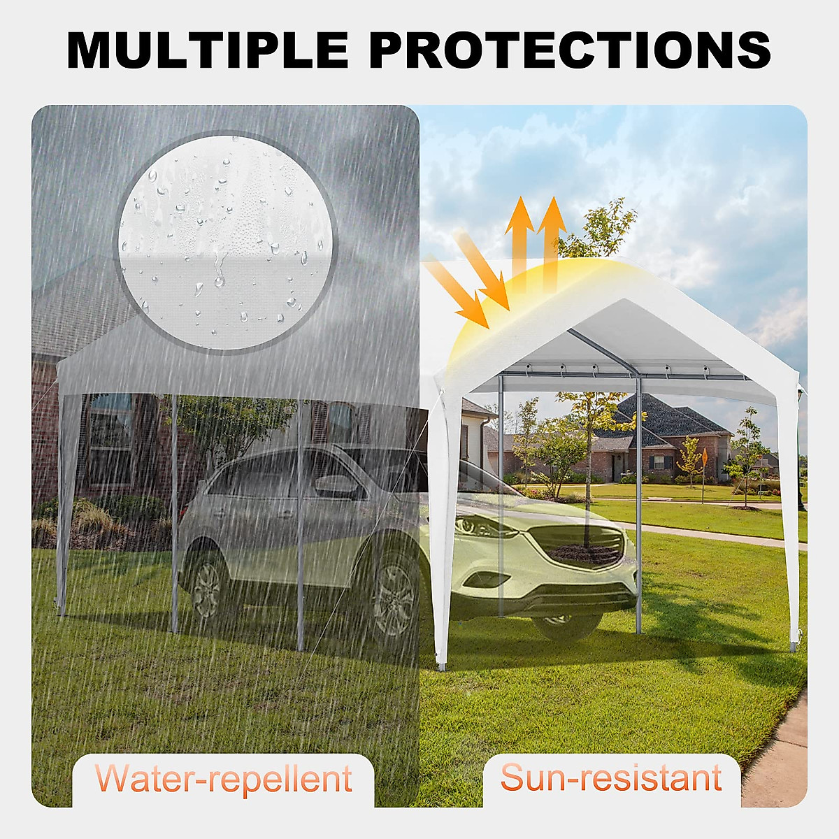 Happybuy 10 x 20 ft Carport Car Canopy, Heavy Duty Garage Shelter with 8 Legs, Car Garage Tent for Outdoor Party, Birthday, Garden, Boats, Adjustable Peak Height from 8.3 ft to 10 ft