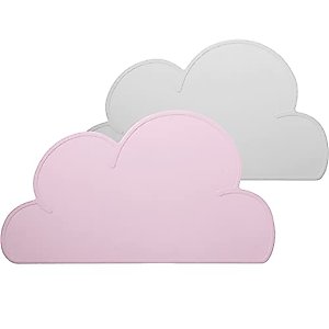 PandaEar 2 Pack Silicone Table Placemats Food Grade Mats for Kids Baby Toldder| BPA Free Non Slip Eating Table Mat Lightweight Portable with Unique Raised Edge (Pink Grey)