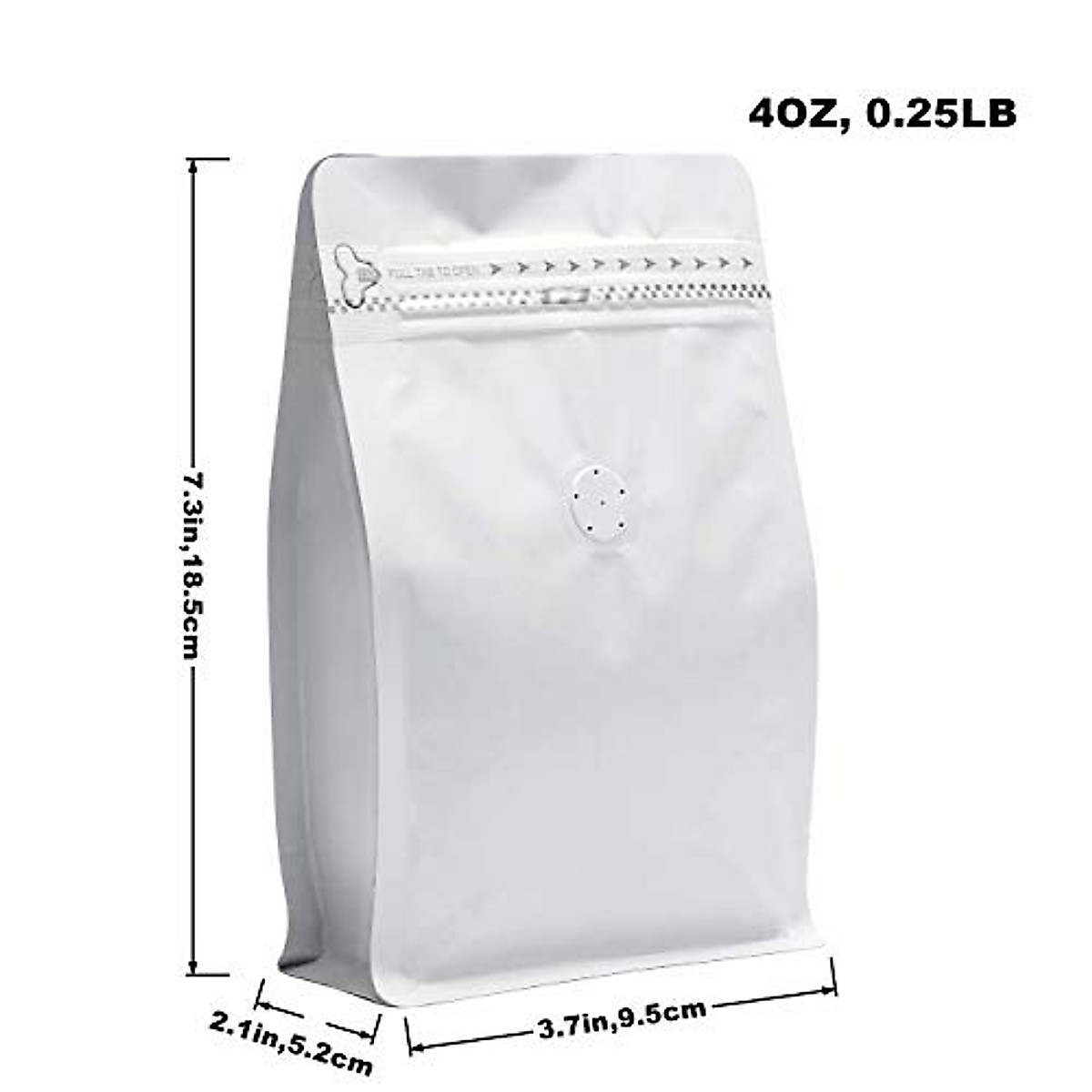 50 Pieces 4 Ounce White Kraft Paper Coffee Bags, Stand Up Coffee Pouches with One Way Degassing Valve and Reusable Side Zipper (Pull Tab to Open) Flat Bottom - Stand Up Well (4oz, 0.25lb, 100gram)