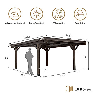 U-MAX 17x12ft Wooden Carport Garage Outdoor Gazebo Wooden Pergola for Backyard, Coffee (CO168)