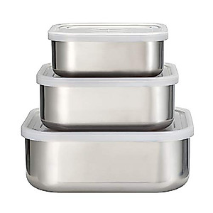 Tramontina Covered Square Container Set w/Frosted Lids Stainless Steel 3Pc, 80204/019DS