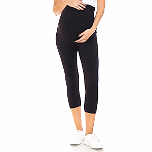 Leggings Depot Women's Maternity Leggings Over The Belly Pregnancy Casual Yoga Tights (Capri, Black, 2X)