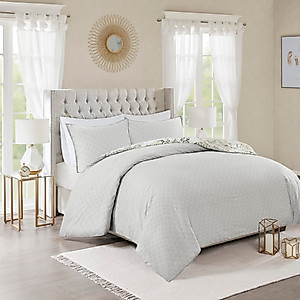 Madison Park Isla Reversible Cotton Duvet Set - Casual Medallion Floral to Damask Print Reverse, All Season Comforter Cover Bedding Set with Matching Shams, Yellow Full/Queen(90"x90") 3 Piece