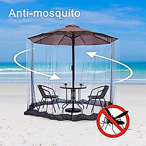 9FT-11FT Patio Table Umbrella Mosquito Netting, Patio Umbrella Screen Mesh Mosquito Netting with Double Door Zipper and Carry Bag, Beige
