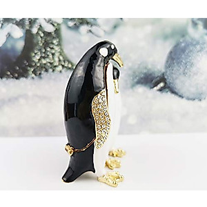 Furuida Trinket Box Penguin with Hinged Enameled Jewelry Box Classic Animal Ornaments Metal Craft Gift for Home Decor