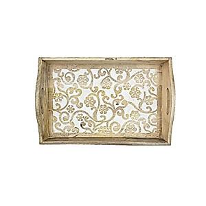Hand Carved Wooden Breakfast Serving Tray with Handle for Breakfast Tea Snack Dessert | Kitchen Dining Serve-Ware Accessories | 15 x 10 Inches | 2048