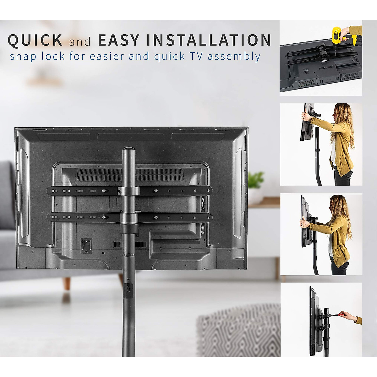 VIVO Space Saving 49 to 70 inch LED LCD Studio TV Display Stand, Television Mount with V-Base, Holds VESA up to 600x400, Black STAND-TV70B