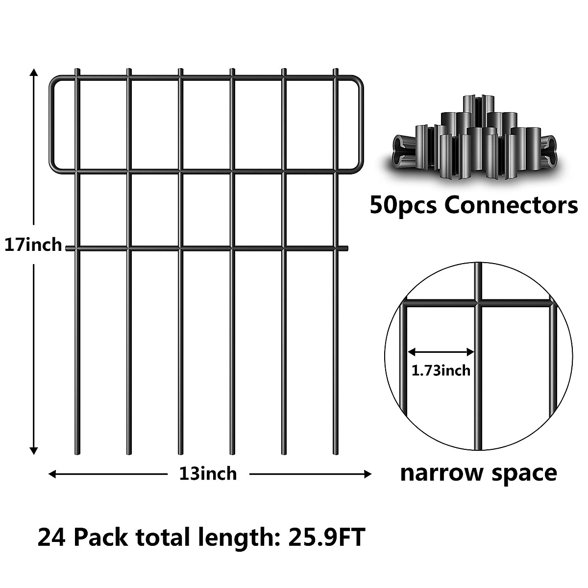 24 Pack Decorative Garden Fence Total 17in(H) x 27ft(L) No Dig Fencing, Rustproof Metal Wire Border Animal Barrier for Dogs and Rabbits, Flower Edging for Yard Landscape Patio Outdoor Decor