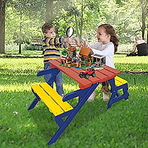 HomVent Kids Picnic Table and Bench for Outdoors, Toddler Picnic Table Set, 2-in- 1 Transforming Interchangeable Outdoor Wooden Picnic Table/Garden Bench for Backyard, Porch, Patio, Deck