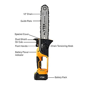 VTEK Chainsaw Cordless Brushless Chain Saw 12-inch Power Chainsaw Handheld Electric Chainsaws for Wood Cutting Tree Trimming.