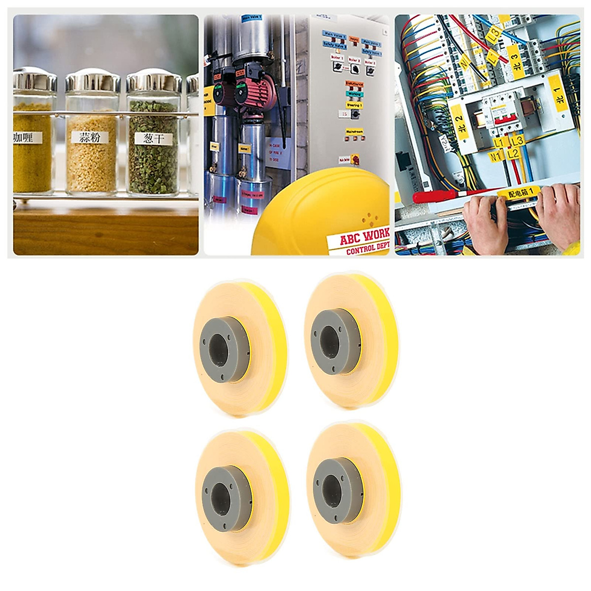 4 Rolls Label Maker Tapes, 6mm Wide 8m Long Clear Printing Self Adhesive Label Maker Tape Thermal DIY Label Paper for MAX LM 370 380 390 (Yellow)