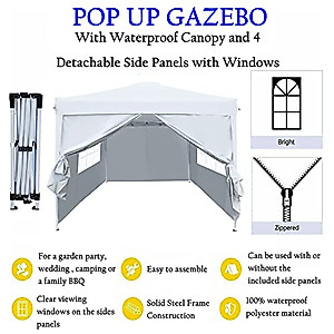 Pop Up Gazebo Tent 10x10 Outdoor Canopy, Instant Shelter w/Adjustable Height, Steel Frame Permanent Pavilion with Side Curtains & Zippered Door, Sunshade for Garden, Patio, Lawns, Beach, White