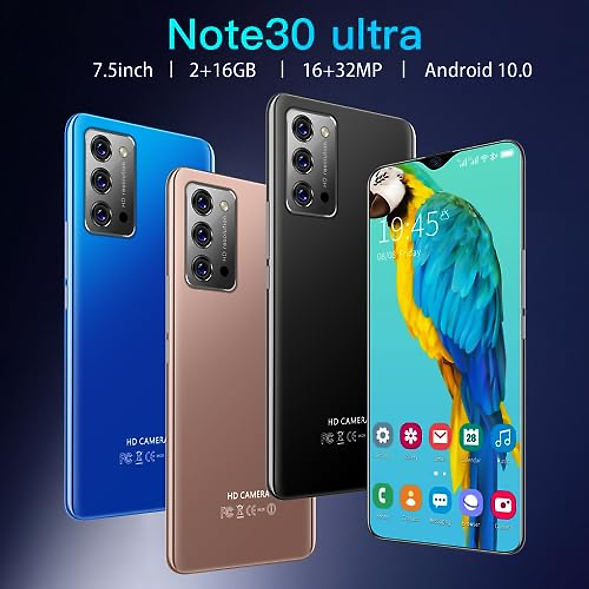 4G Smartphone Unlocked, Note30 Ultra 7.5 in, High Definition Screen, 2GB/16GB Cell Phones Unlocked New, Android 10 6800mAh Dual SIM Dual Standby Gaming Smartphone, Senior Cell Phone-(Rose Gold)