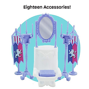 Boley Princess Castle Dollhouse - Small Plastic Doll House Pop-Up Castle Kit with Furniture and Front Lawn Miniatures - 19 Piece Play Set for Girls