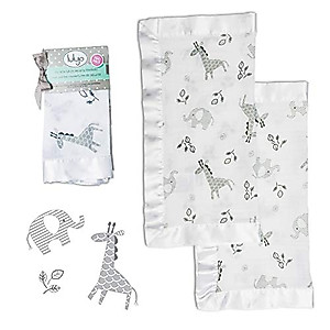 lulujo Baby Security Lovey Blankets| Unisex Softest Breathable Cotton Muslin Security Blanket with Silky Satin Trim| Neutral Comforting Blanket for Girls & Boys | 16in by 16 in| Afrique