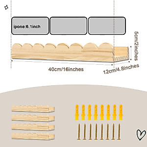 icnjdMopclean Scalloped Shelves for Nursery - Wall Book Shelves for Bedroom Kids, Nursery Bookshelf for Wall Set of 4, Floating Book Shelves Solid Wood,16 Inch, Natural