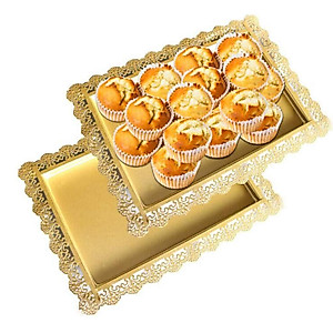 2Pcs Iron Cupcake Plate Dessert Serving Tray Fruit Platter for Halloween Tea Party Brithday Party Wedding Baby Shower Rectangle Gold