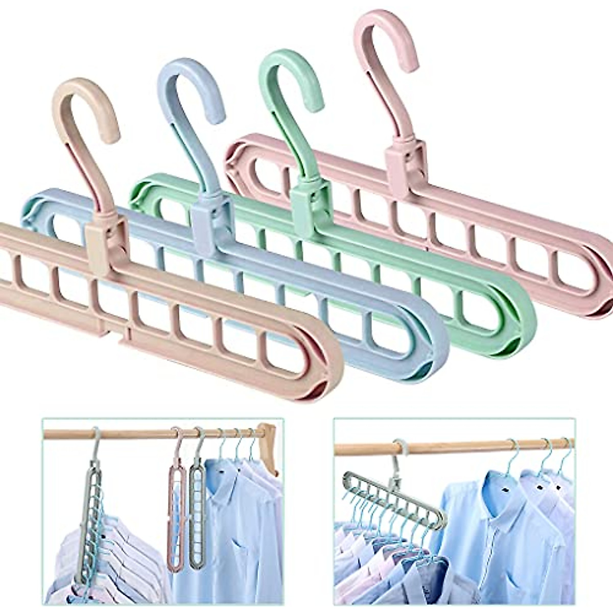 Magic Space Saving Clothes Hangers with Pack of 8 Standard Hangers with 9 Holes Space Saving Hangers, Multifunctional Closet Organizers and Storage, Foldable Closet Storage Coat Hangers for Clothes