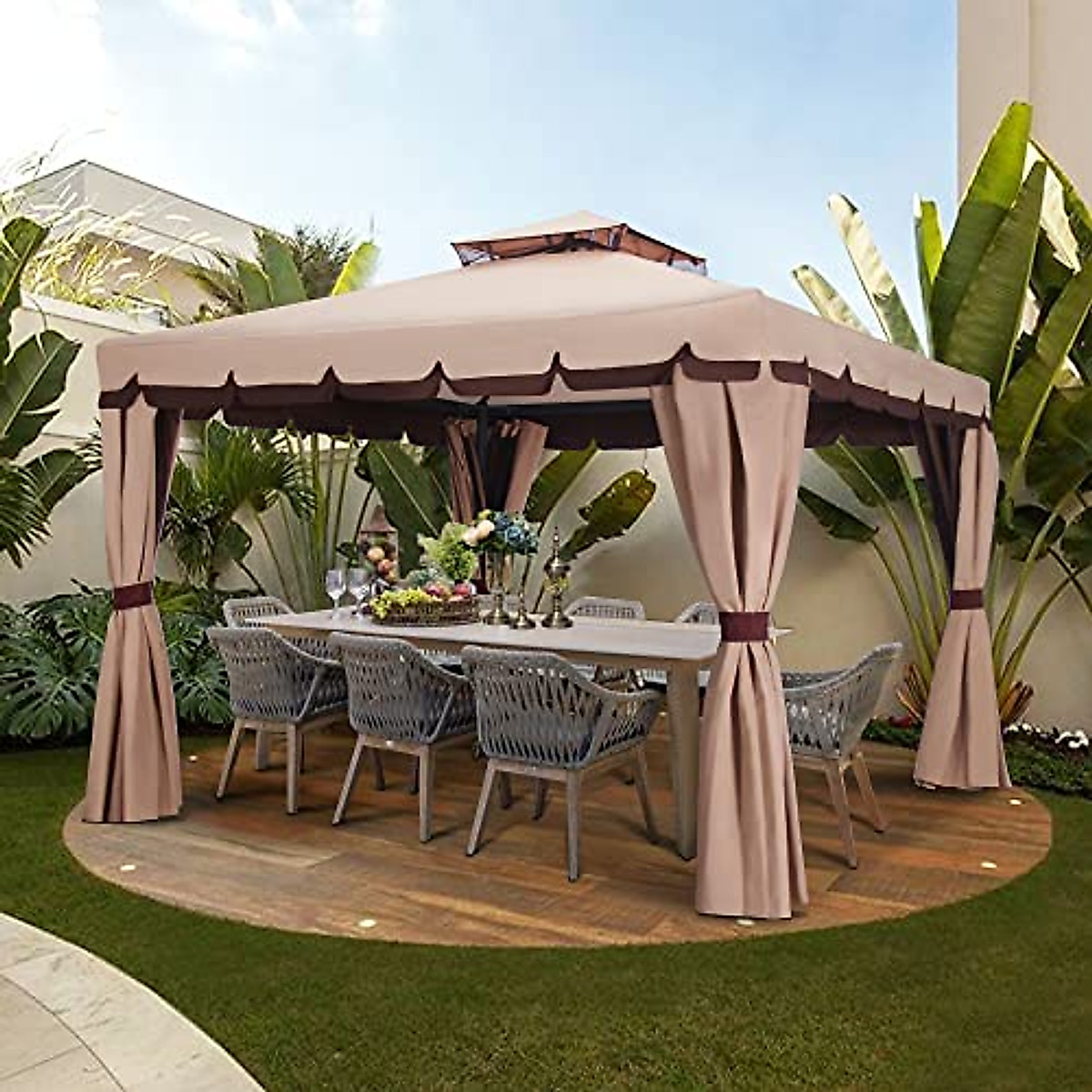 Funny Sunny 10×13FT Outdoor Vented Top Gazebo - Patio Gazebo with Double Roof, Heavy Duty Gazebo with Breathable Netting & Fully Enclosed Zip Curtain for Garden, Porch, Poolside, Yard, Lawn