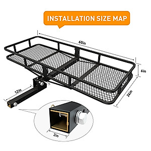 Wildroad Hitch Cargo Carrier Basket Combo 60" x 24" x 6" 500 LBS Folding Trailer Hitch Cargo Carrier Fits 2" Receiver with 18.2 Cubic feet Cargo Bag, Hitch Stabilizer, Cargo Net and Ratchet Straps