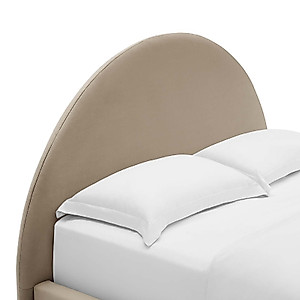 Modway Resort Queen Size Platform Bed with Arch Shaped Round Headboard in Taupe, Upholstered Velvet Bed Frameain-Resistant Performance Velvet, Soft Cloud Bed Frame, No Box Spring Needed