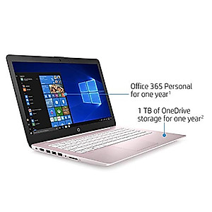 2021 Newest HP 14 inch Thin Light HD Laptop Computer, Intel Celeron N4000 up to 2.6 GHz, 4GB DDR4, 64GB eMMC, WiFi , Webcam, 1-Year Office 365, Up 11 Hours, Windows 10 S, Pink + MarxsolCables