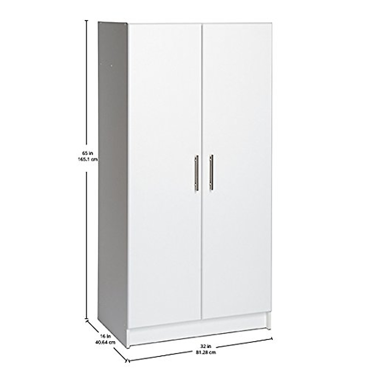 Prepac Elite 2 Door Standing Storage Cabinet, 16" D x 32" W x 65" H, White