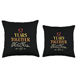 Mr & Mrs 57th Anniversary Gifts Co. 57 Years Together Mr & Mrs Funny Couple 57th Anniversary Throw Pillow, 18x18, Multicolor