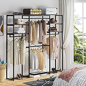Tribesigns Free Standing Closet Organizer, Heavy-duty Garment Rack with Shelves and Hanging Rods, Large Open Wardrobe Closet for Hanging Clothes (Rustic)