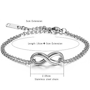 Aroncent 2pcs Link Bracelet for Couple Infinity Endless Love Symbol Charm Bracelet Adjustable Anklet Stainless Steel Bracelet for Boyfriend Girlfriend Couple Valentine's Day Gift