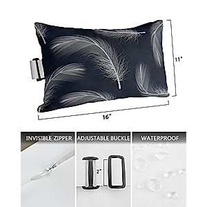 Recliner Head Pillow Ledge Loungers Chair Pillows with Insert White Gradient Feather Blue Background Lumbar Pillow with Adjustable Strap Outdoor Waterproof Patio Pillows for Beach Pool Chair, 2 PCS