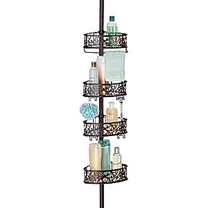 InterDesign Vine Constant Tension Shower Caddy – Bathroom Storage Shelves for Shampoo, Conditioner and Soap, Bronze