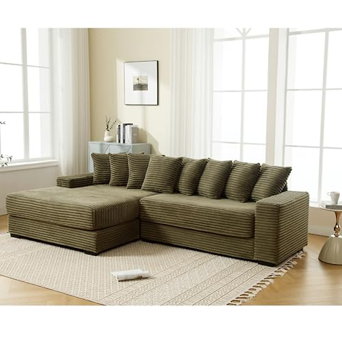 Left Facing Oversized Modular Sectional Sofa Two-Piece Cloud Couch with Extra Wide Chaise Lounge, Corduroy Upholstered L Shaped Loveseat Sofa&Couches for Living Room Apartment