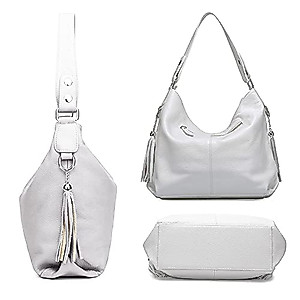Soft Real Genuine Leather Tassel Women's Handbag Ladies Shoulder Tote Messenger Bag Purse Satchel Black White (White)