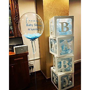 4 PCS Baby Boxes with Letters for Baby Shower Clear Baby Shower Block Boxes Transparent Balloon Boxes for Baby Shower Baby Birthday Gender Reveal Decorations(White)