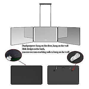 angilifan 3 Way Mirror for Hair Cutting, 360° Illuminated Trifold Makeup Mirror for Self Hair Styling, Adjustable DIY Haircutting Tool to Trim or Shave (with led)